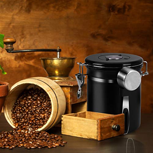 Coffee Container Airtight Coffee Canister, Coffee Stainless Steel Container for the Kitchen, Coffee Ground -One Way Co2 Valve Airtight Coffee Canister (Black,1.5L)…