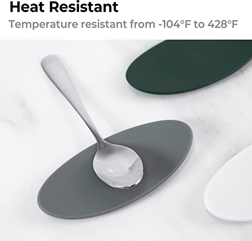 Carrotez Small Silicone Coffee Spoon Rest 2 pcs (0.2" x 1.6" x 3.74"), Spoon Holder Flexible almond-Shaped for Next to Coffee Maker - Kitchen Utensil Rest, Deep Grey