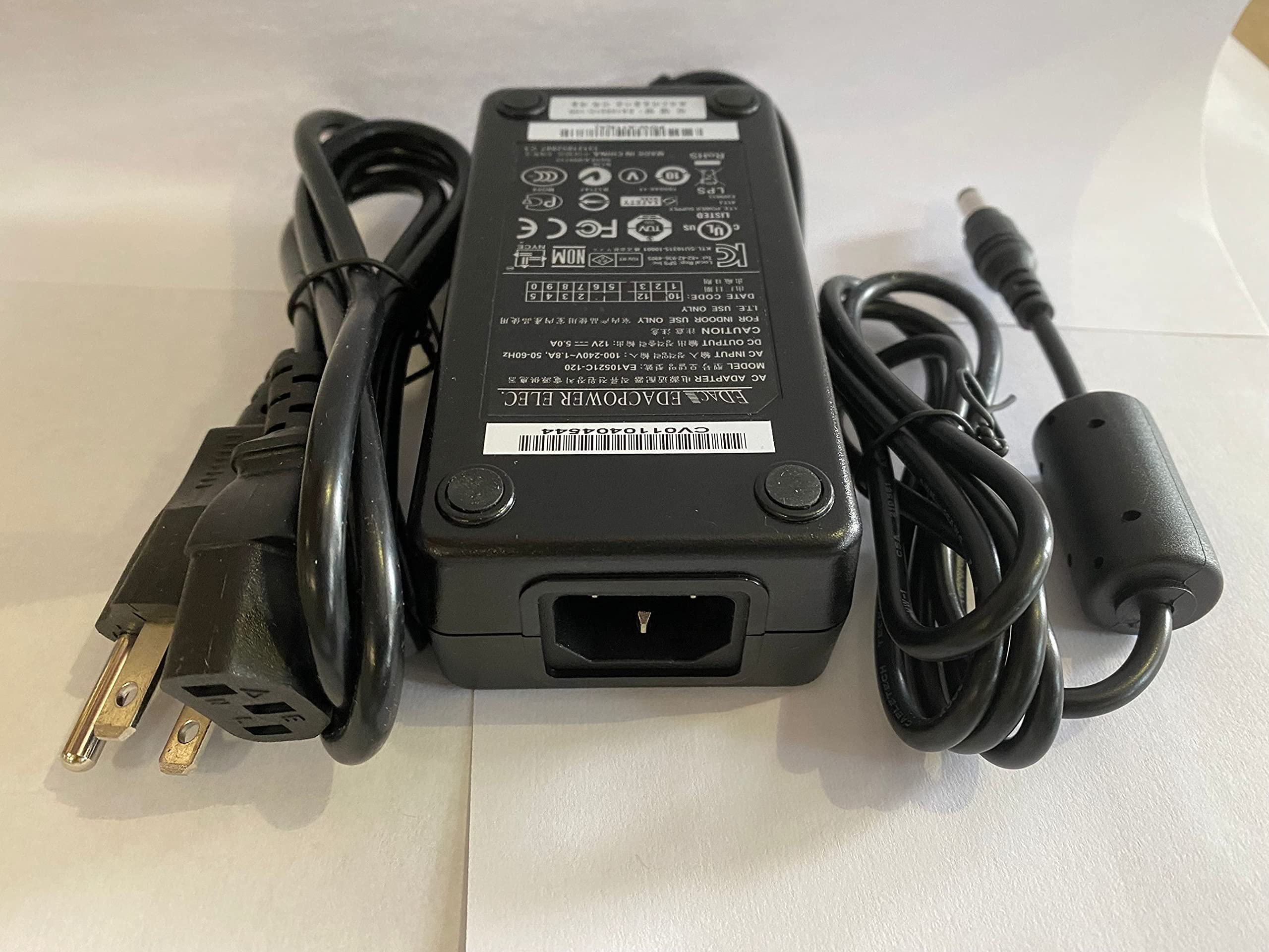 Genuine Parts w/Barrel Round Tip 12V 5A AC/DC Adapter Compatible with EDAC EDACPOWER ELEC MW MN Power EA10521C-120 EA10521C120 EA1060A EA1050A-120 EA1050A120 12.0V 5.0A 60W 12VDC Supply Cord Charger