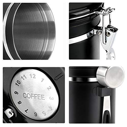 Coffee Container Airtight Coffee Canister, Coffee Stainless Steel Container for the Kitchen, Coffee Ground -One Way Co2 Valve Airtight Coffee Canister (Black,1.5L)…
