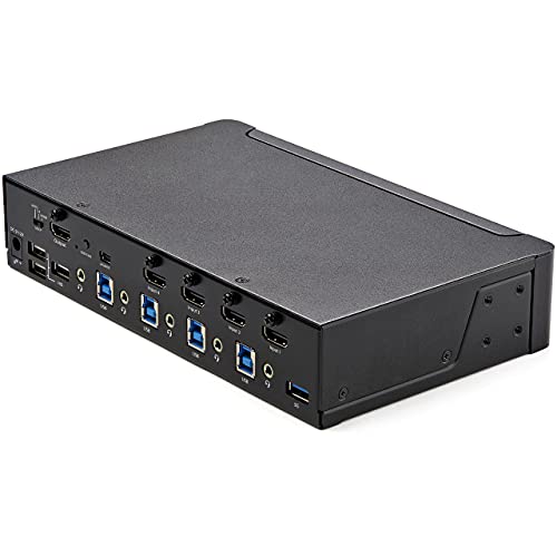 StarTech.com 4 Port HDMI KVM Switch - Single Monitor 4K 60Hz Ultra HD HDR - Desktop HDMI 2.0 KVM Switch with 2 Port USB 3.0 Hub (5Gbps) and 4X USB 2.0 HID, Audio - Hotkey Switching - TAA