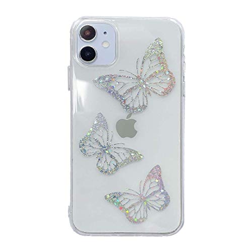 LUSAMYE Compatible with iPhone 12 and iPhone 12 Pro Case with Screen Protector,Clear Cute Butterfly Design Soft TPU Electroplated Cover Bling Glitter Cool Slim Trendy Pattern for Girl Women Phone Case