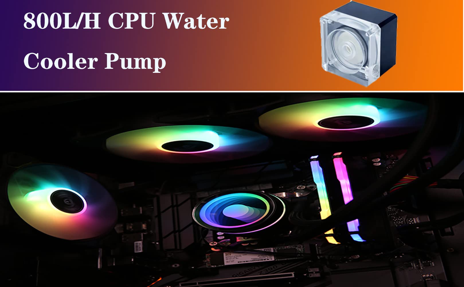 CPU Water Cooler Pump,Pump for PC Water Cooling Systems-Support PWM -800L/H-G1/4 Threaded Hole