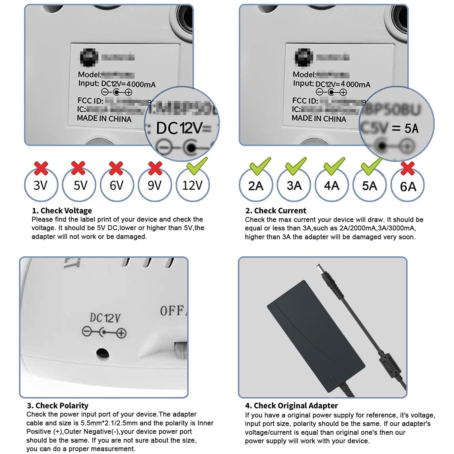 LONGSING 12V 5A Power Supply Adapter, AC 100-240V to DC 12V, Input 100V-240V, Output 12V 5A 60W, with DC Female Connector, 5.5x2.5mm DC Output Jack for 5050 3528 LED Strip Module Light