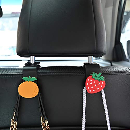 Garneck 6pcs Car Seat Headrest Hooks Cartoon Strawberry Back Seat Organizer Hanger Storage Rack for Handbag Clothes Purse Umbrellas Coats Grocery Bags Holder