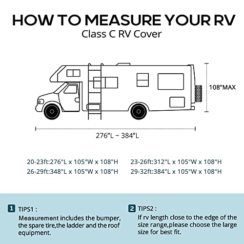 Quictent Upgraded Class C RV Cover, Extra-Thick 6-ply Camper Cover, Fits 26-29Ft Motorhome -Breathable Watertight Quick-Drying Rip-Stop Anti-UV with 2 Windproof Straps, 4 Tire Covers