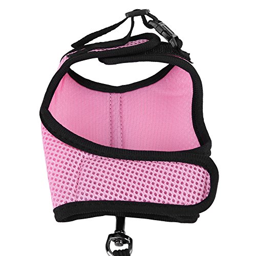 No Pull Comfort Padded Vest, Soft Mesh Elastic Cotton Safe Belt Durable Nylon Pig Harness Leash for Rats Iguana Hamster Bearded Dragon(Pink L)