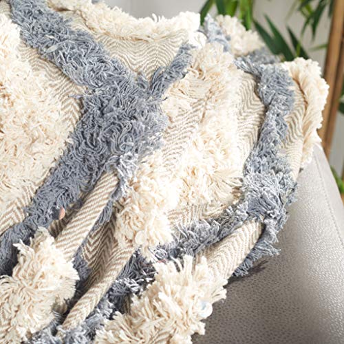 Safavieh Home Collection Lila Grace Boho Grey and Beige Fringe 50 x 60-inch Throw Blanket