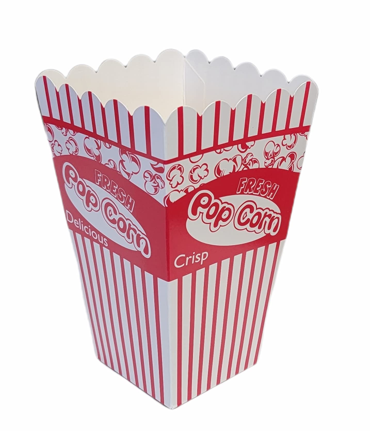Fresh White Popcorn Carnival Red Striped Boxes (12 Pieces) 6". Paper. Delicious Crisp Snack Treat Pop Corn Candy Birthday Paty Favor Container Cardboard Disposable