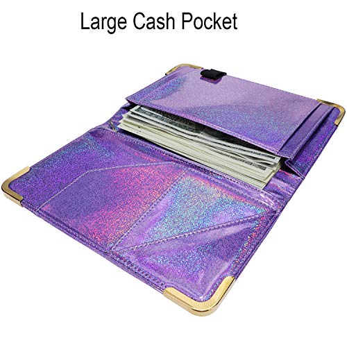 Server Book - Waitress/Waiter Book Organizer with Zipper Pouch, Guest Check Book Holder Money Pocket Restaurant Waitstaff Organizer (Purple)