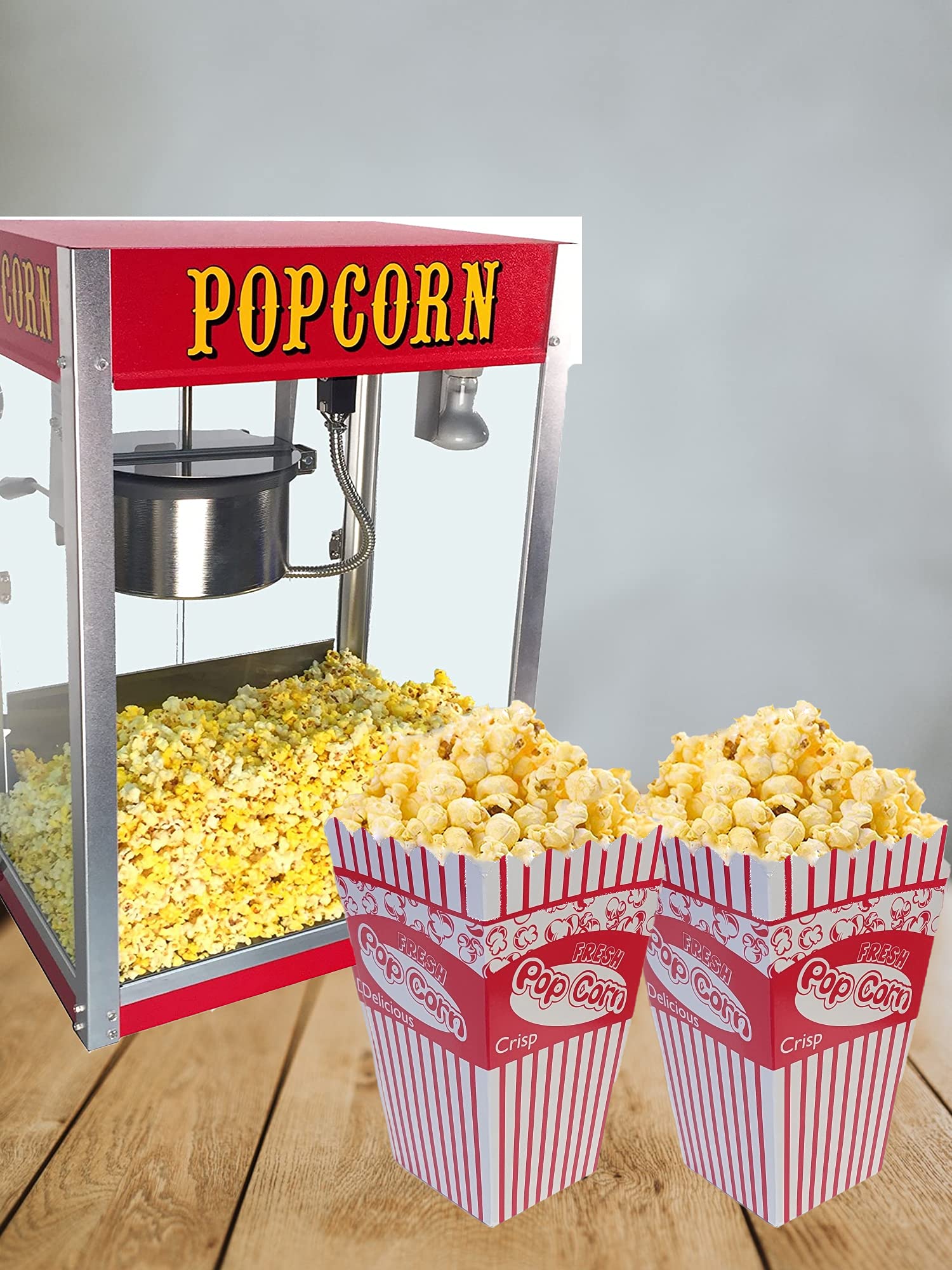 Fresh White Popcorn Carnival Red Striped Boxes (12 Pieces) 6". Paper. Delicious Crisp Snack Treat Pop Corn Candy Birthday Paty Favor Container Cardboard Disposable