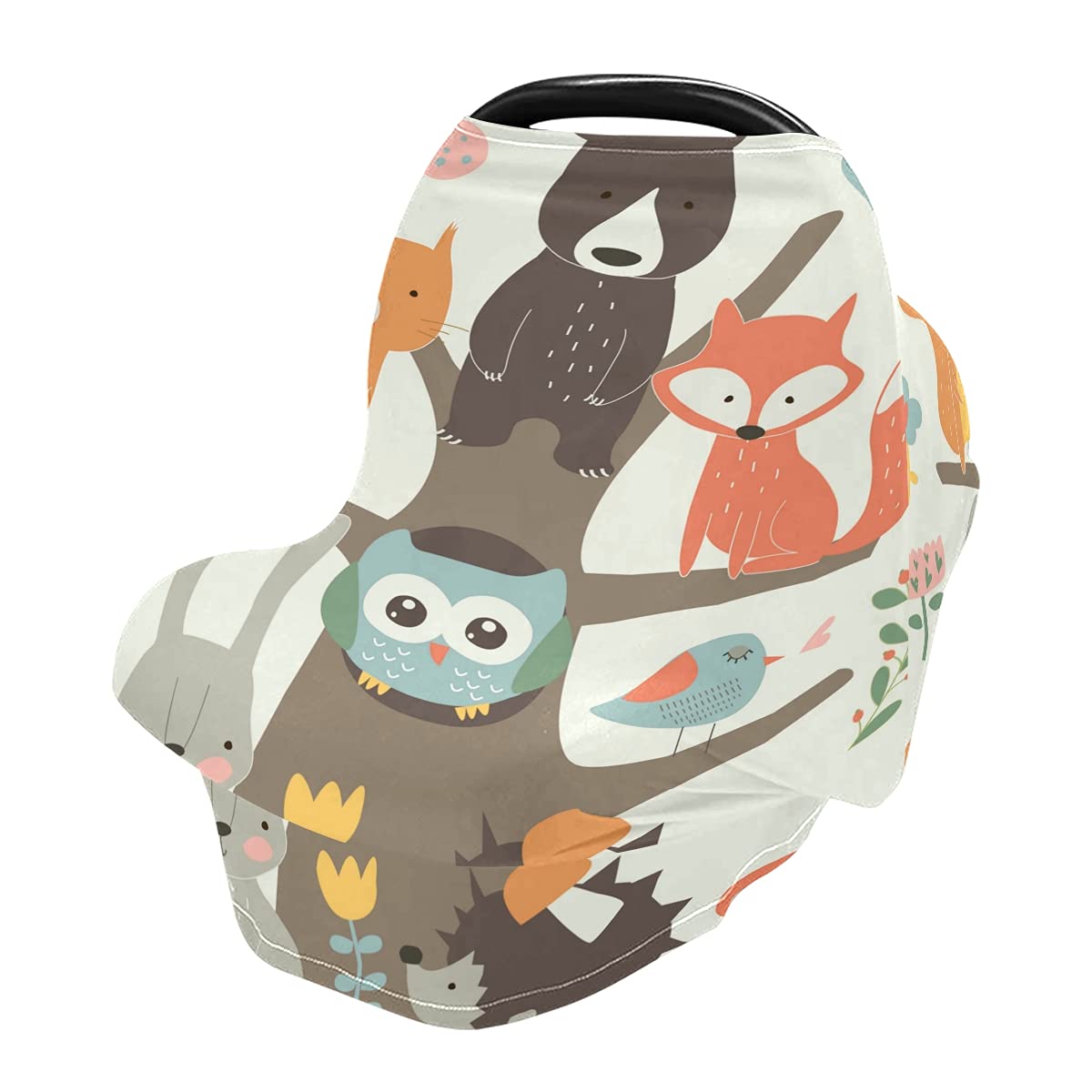 Animal Fox Bear Owl Nursing Cover Breastfeeding Scarf, Stretchy Infant Carseat Canopy Multi-use Stroller Cover Car Seat Cover for Baby Girl Boy
