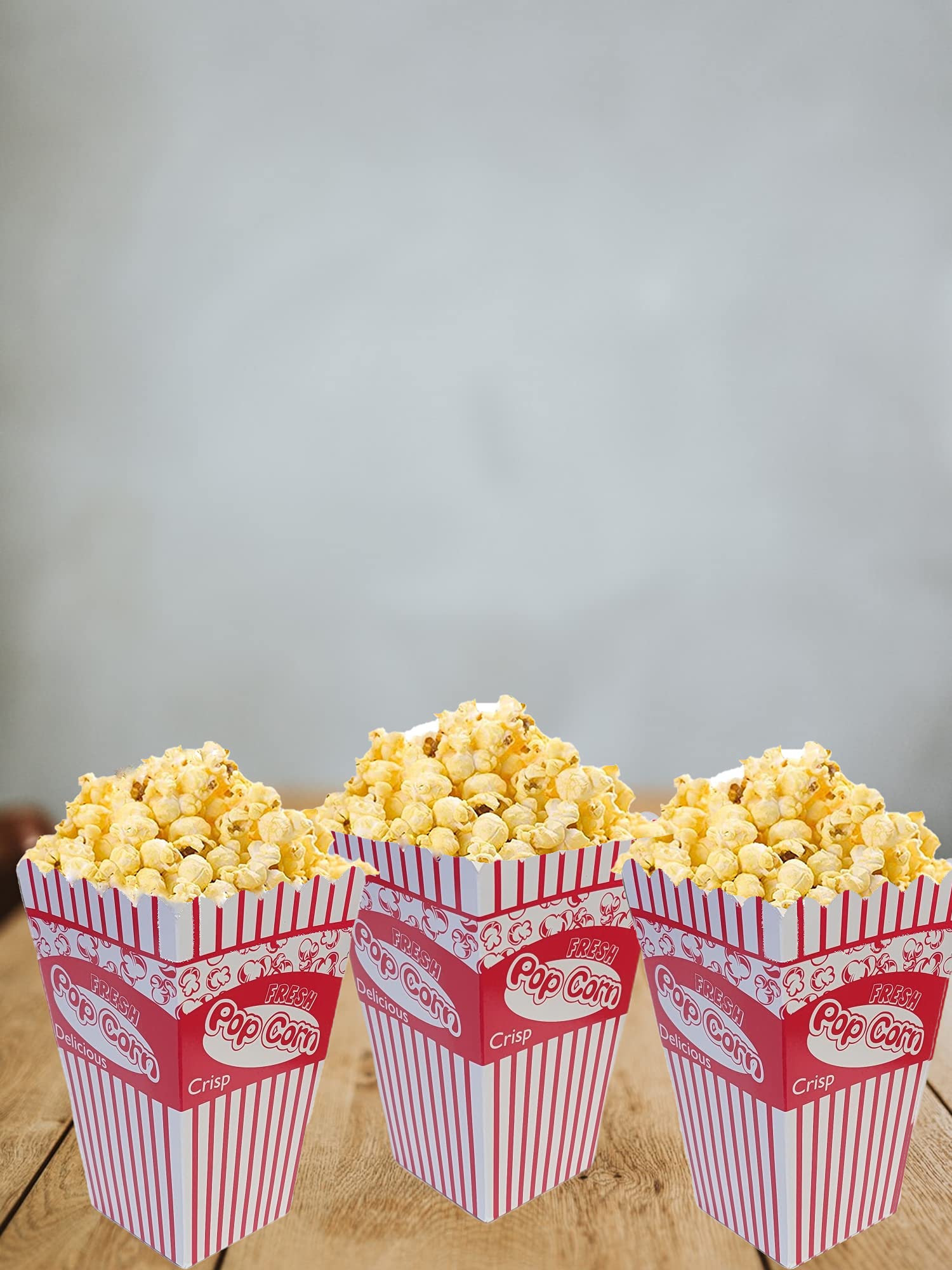 Fresh White Popcorn Carnival Red Striped Boxes (12 Pieces) 6". Paper. Delicious Crisp Snack Treat Pop Corn Candy Birthday Paty Favor Container Cardboard Disposable