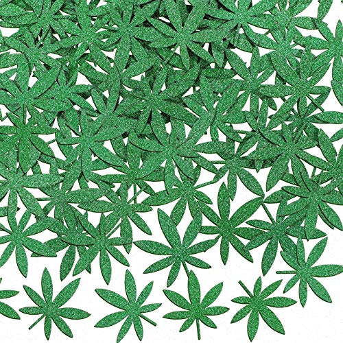 100 Pieces Green Glitter Weed Leaf Paper Confetti Green Leaf Confetti Pot Leaves Paper Confetti for 420 Birthday Party Wedding Festival Table Baby Shower Decorations