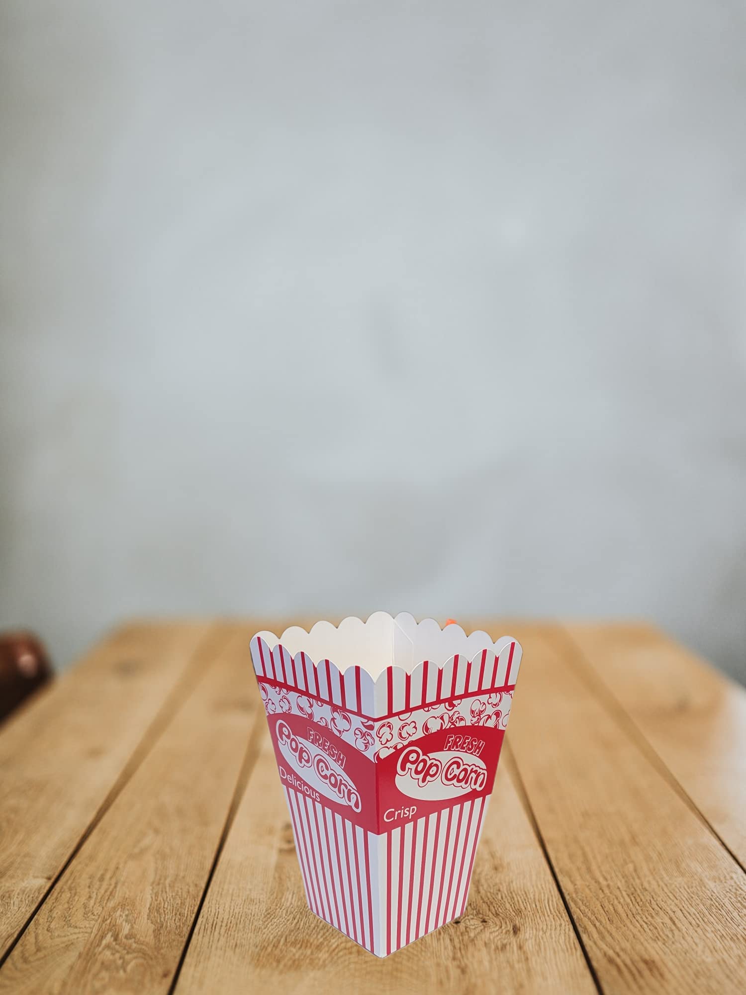 Fresh White Popcorn Carnival Red Striped Boxes (12 Pieces) 6". Paper. Delicious Crisp Snack Treat Pop Corn Candy Birthday Paty Favor Container Cardboard Disposable