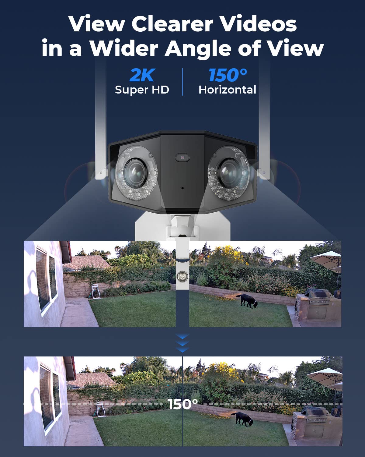 REOLINK Duo WiFi - 2K 4MP Outdoor WiFi Cameras for Home Security, Ultra-Wide Angle Security Camera, Color Night Vision, Person/Vehicle Detection, 2.4/5 GHz WiFi, Two-Way Audio, IP66 Waterproof
