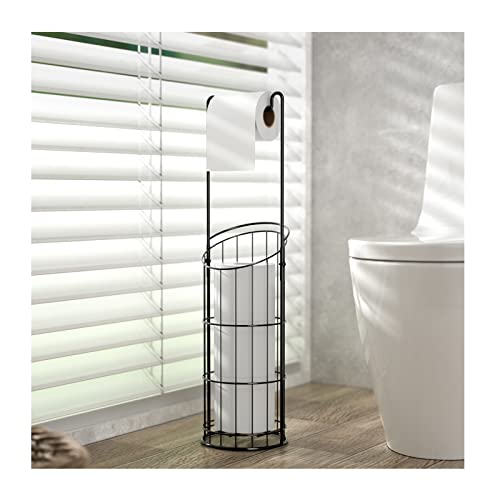 SunCleanse Free Standing Multipurpose Toilet Paper Holder with 2.5cm/1-Inch Raised BaseïŒToilet Paper Holder Stand Reserve 4 Mega Paper RollsïŒMatte Black