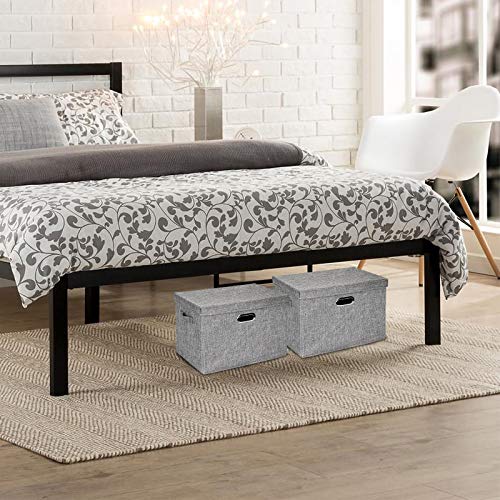 Storage Bins with Lids, Collapsible Linen Fabric Storage Box, Clothes Toy Organizer, Cubes Basket Containers with Cover for Cabinet Bookcase Boxes Home Bedroom(Gray, Large(17.7x11.8x11.8inch))