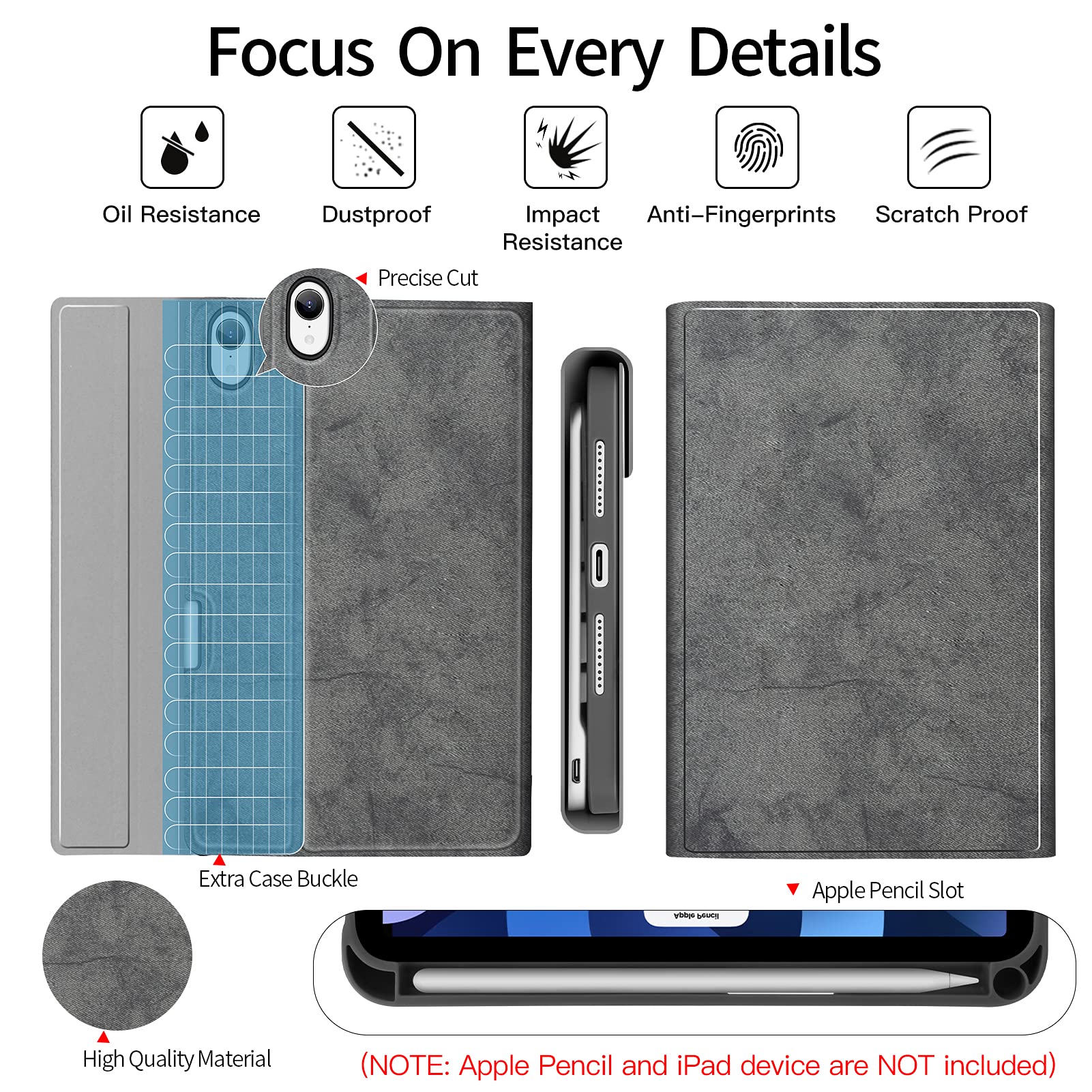 JUQITECH iPad Mini 6 Case with Keyboard - iPad Mini 6th 2021 8.3" Backlit Bluetooth Wireless Magnetic Detachable Rechargeable Keyboard Smart Folio Stand Honeycomb Tablet Cover with Pencil Holder, Gray