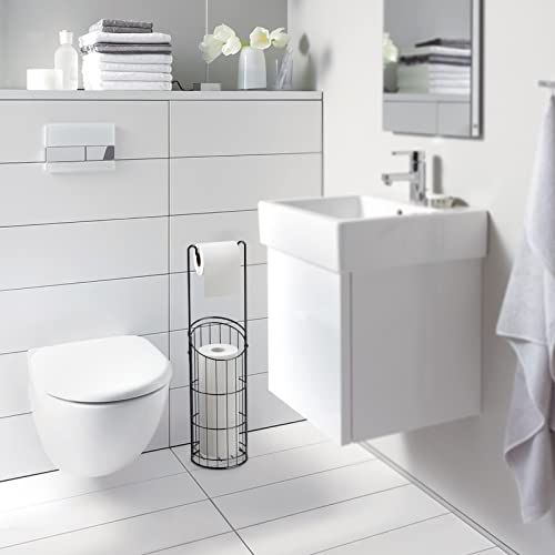 SunCleanse Free Standing Multipurpose Toilet Paper Holder with 2.5cm/1-Inch Raised Base,Toilet Paper Holder Stand Reserve 4 Mega Paper Rolls,Matte Black