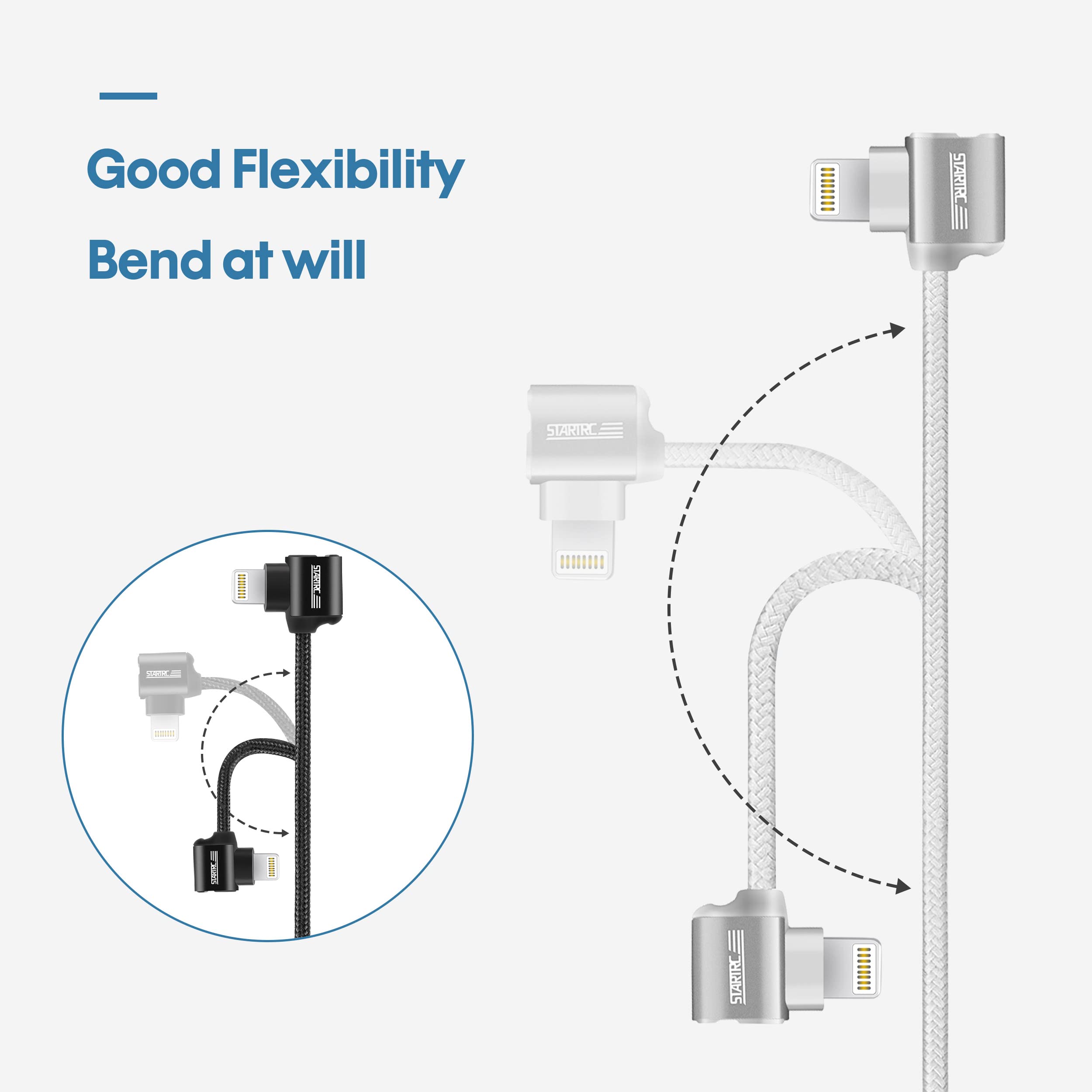 STARTRC Lightning Data Cable to USB-C Cables MFI Certified for DJI Neo/Mini 4K/Mini 3 Pro/Mini 2/Air 2S/Mavic Air 2/Mavic 3 Accessories,11.8in and 6.3in RC Remote Cotroller OTG Extension Cable(2 Pack)