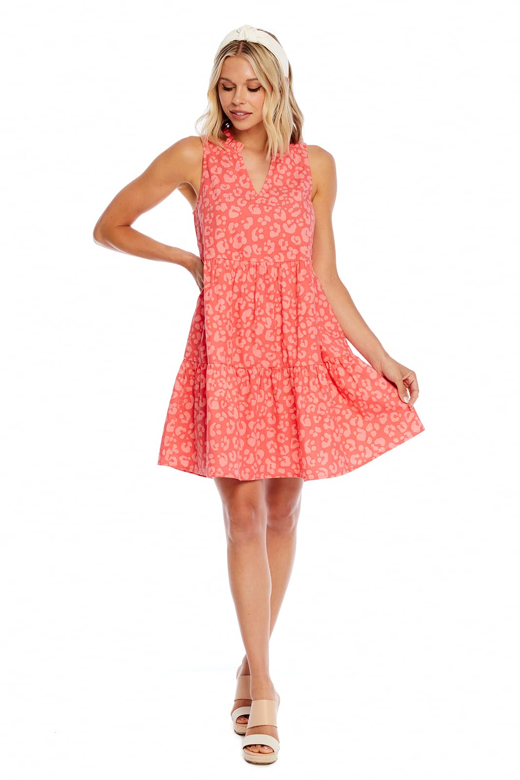 Mud Pie baby girls Women's Mud Pie Brekke Women s Sleeveless Tiered Dress, Coral, Large US