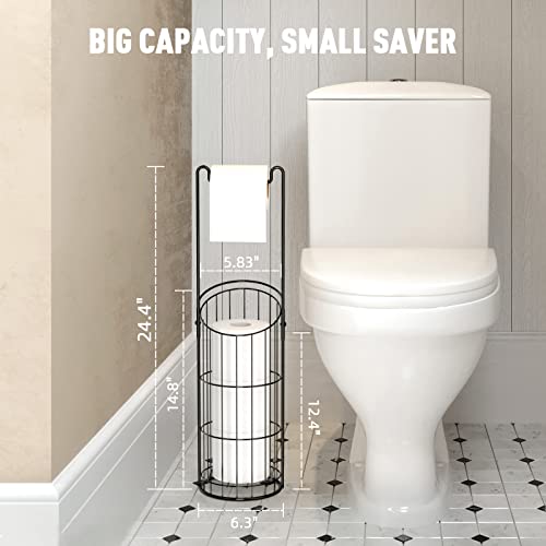 SunCleanse Free Standing Multipurpose Toilet Paper Holder with 2.5cm/1-Inch Raised Base,Toilet Paper Holder Stand Reserve 4 Mega Paper Rolls,Matte Black