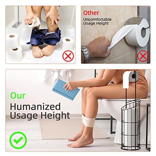 SunCleanse Free Standing Multipurpose Toilet Paper Holder with 2.5cm/1-Inch Raised Base,Toilet Paper Holder Stand Reserve 4 Mega Paper Rolls,Matte Black