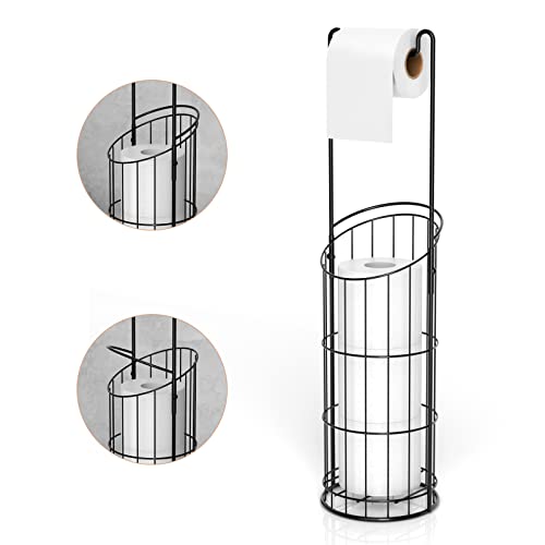 SunCleanse Free Standing Multipurpose Toilet Paper Holder with 2.5cm/1-Inch Raised Base,Toilet Paper Holder Stand Reserve 4 Mega Paper Rolls,Matte Black