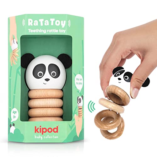 Kipod Baby Rattle – Cute Panda Wooden Baby Toy – All-Natural and Safe Material Wooden Rattle – Stimulates Sound, Movement, Focus – Premium Baby Teething Toy with Smooth Edges - baby Montessori toy 0-3