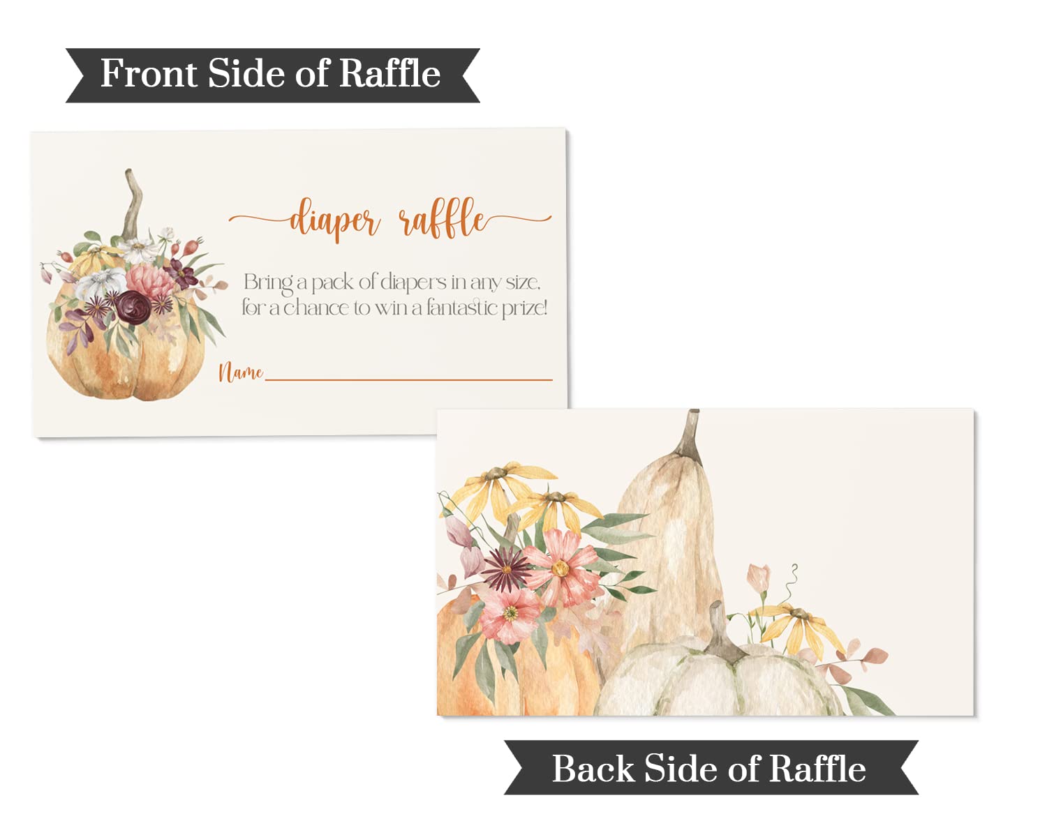 Our Little Pumpkin Diaper Raffle Tickets - 25 Pack - Gender Neutral Baby Shower Game for Prizes - Diaper Raffle Invitation Insert Cards