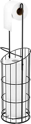 SunCleanse Free Standing Multipurpose Toilet Paper Holder with 2.5cm/1-Inch Raised Base,Toilet Paper Holder Stand Reserve 4 Mega Paper Rolls,Matte Black