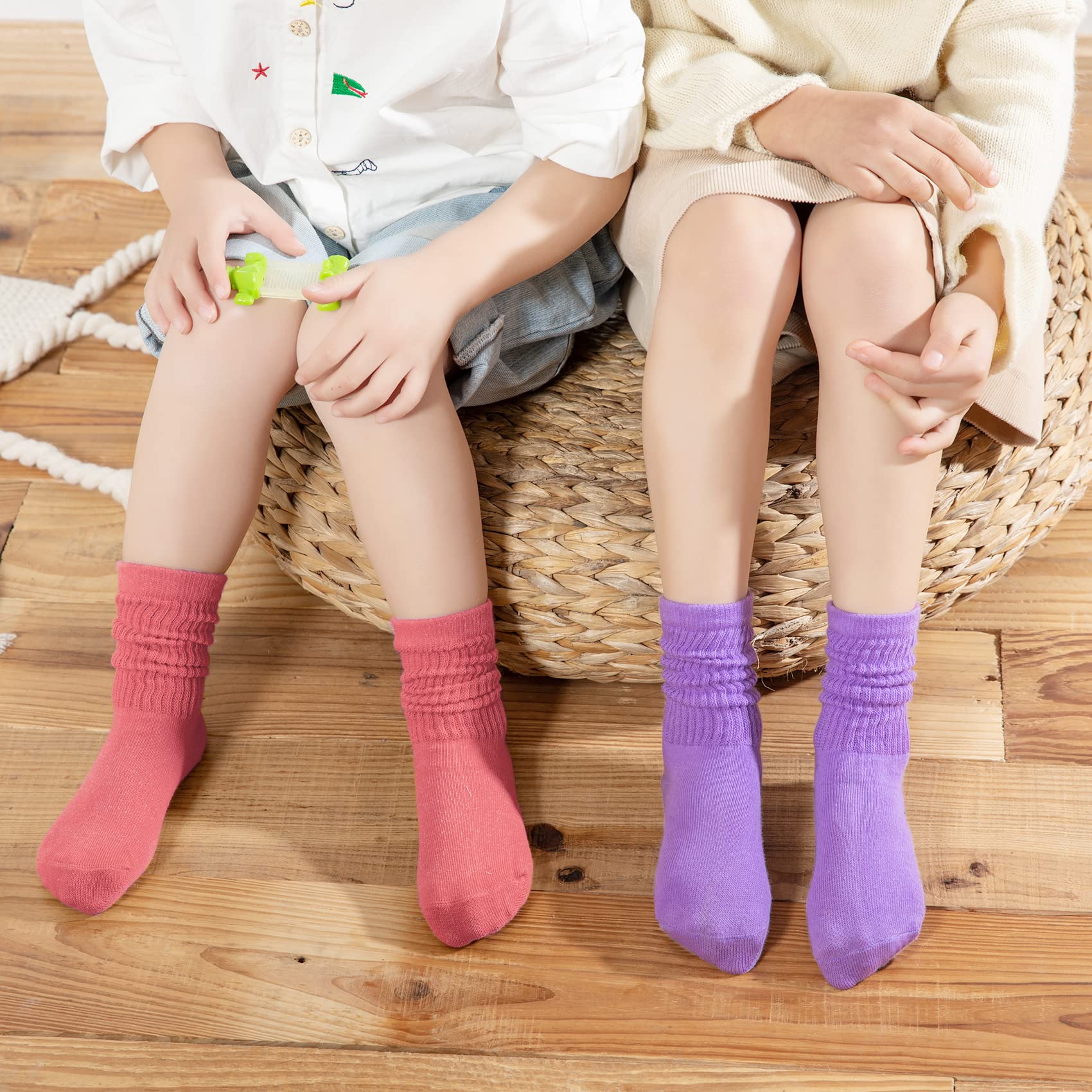 Auranso Girl Knee High Cotton Socks 9 Pairs Girls Long Crew Socks Color D 6-8 Years