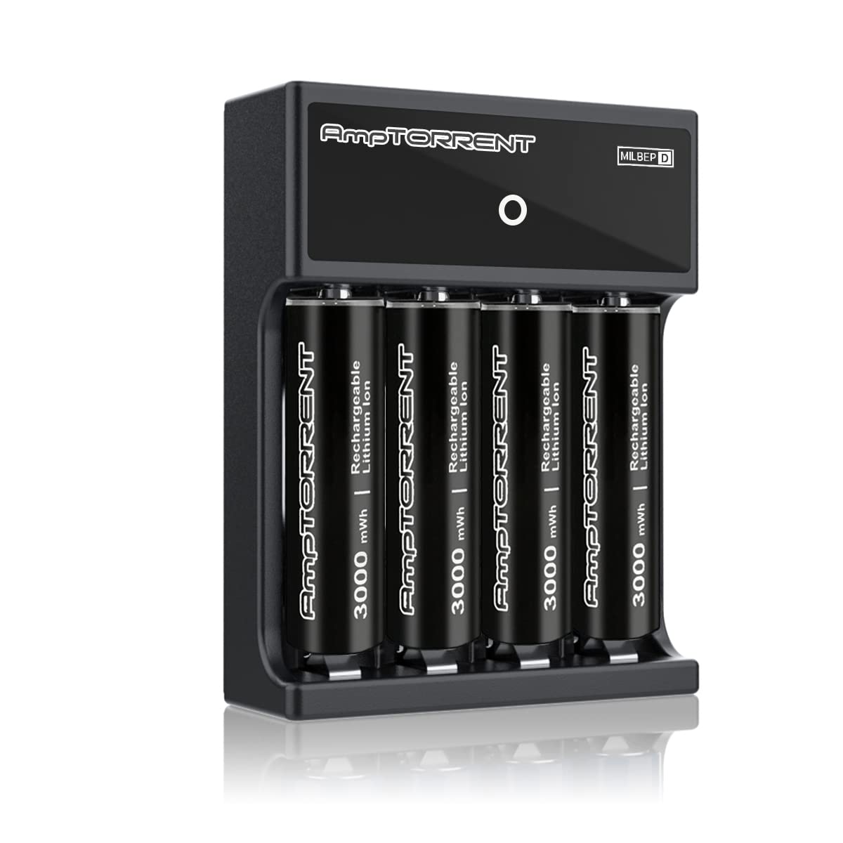 AmpTORRENT Rechargeable Lithium AA Batteries, 3000mWh Lithium AA Battery, AA Batteries Rechargeable with Charger, 2h Fast Charge, 1.5V Constant Output, Lasting Power, Leakproof Design, 1600 Cycles