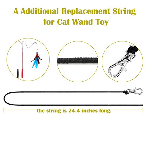 MeoHui Cat Wand Toys Refills, Cat Feather Toys Accessories, 10PCS Squiggly Worms Replacements and 1PC Replacement String for Cat Fishing Pole, Assorted Teaser Refills with Bell for Indoor Cats Kitten
