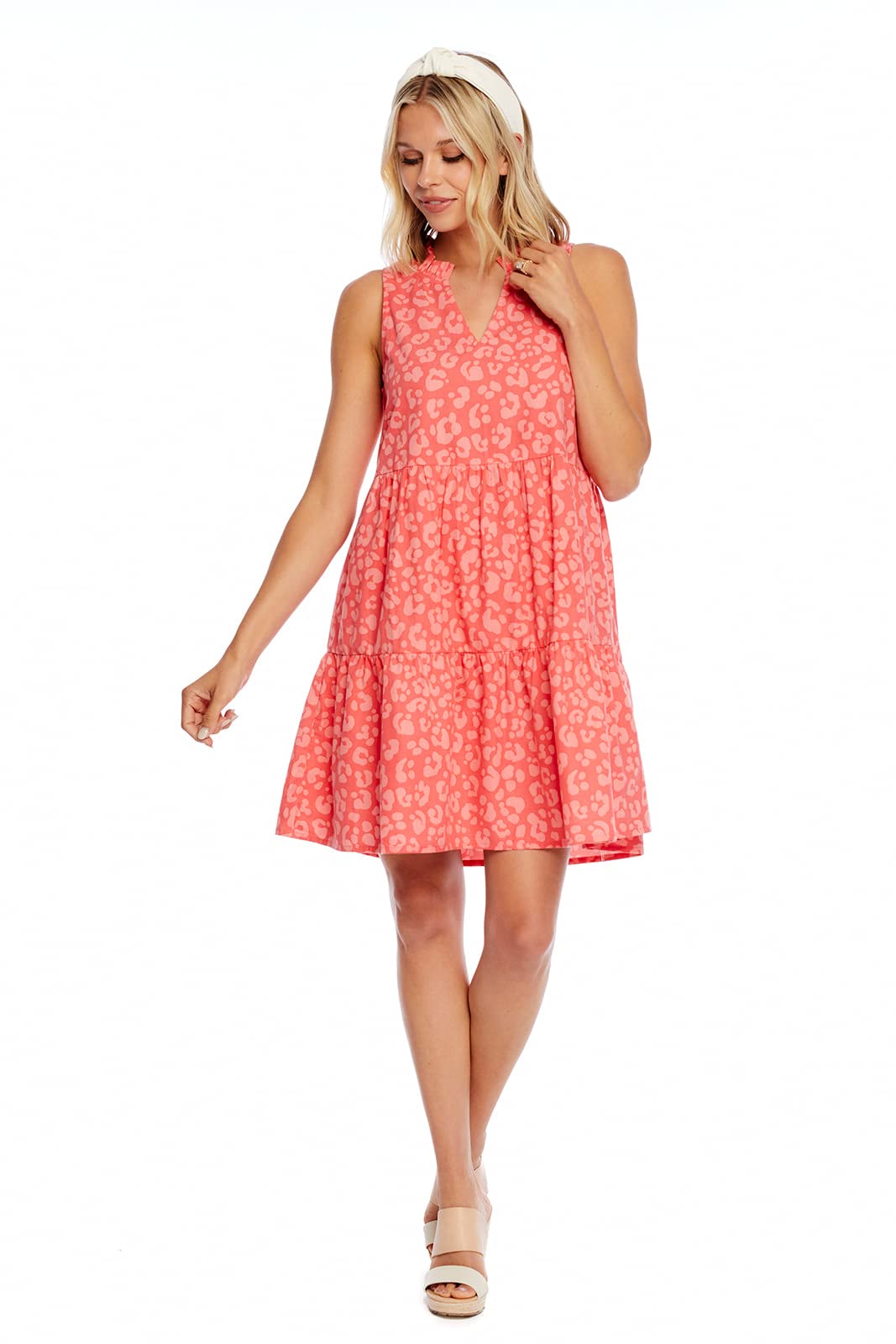 Mud Pie baby girls Women's Mud Pie Brekke Women s Sleeveless Tiered Dress, Coral, Large US