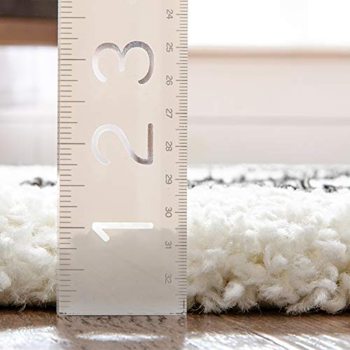 Well Woven Engren Ivory | Thick Nordic Shag | Tribal Diamond Area Rug 5x7 (5'3" x 7'3")