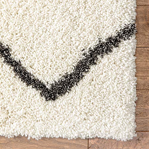 Well Woven Engren Ivory | Thick Nordic Shag | Tribal Diamond Area Rug 5x7 (5'3" x 7'3")