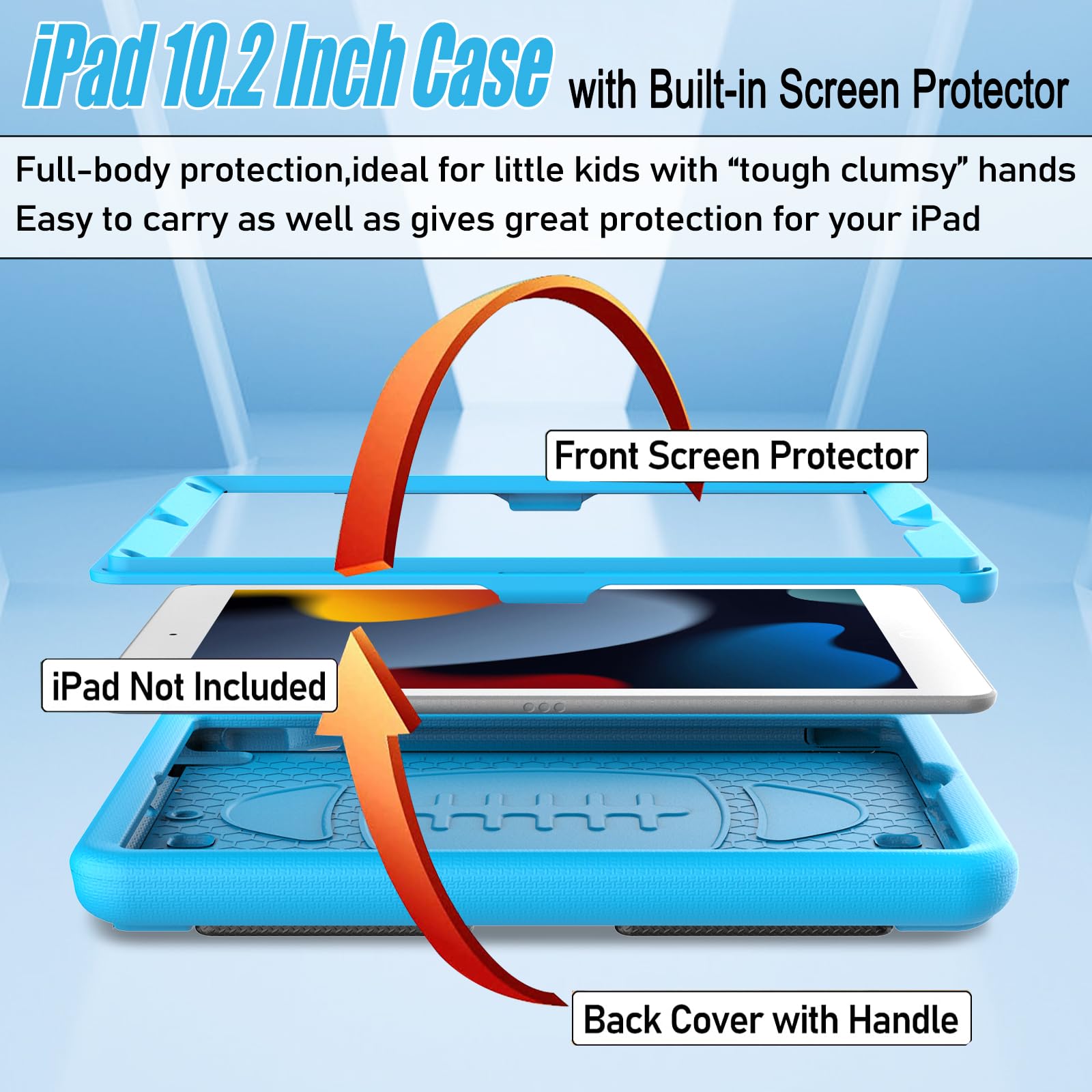 LTROP Kids Case for iPad 9th / 8th / 7th Generation 10.2-inch (2021/2020/ 2019), Shockproof iPad 10.2β Case with Built-in Screen Protector, Blue