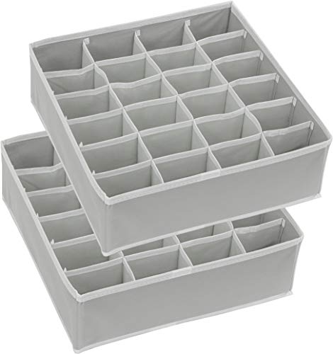 Simple Houseware 2 Pack Closet Socks Organizer, 24 Cell Drawer Divider, Grey