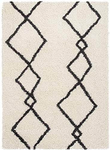 Well Woven Engren Ivory | Thick Nordic Shag | Tribal Diamond Area Rug 5x7 (5'3" x 7'3")