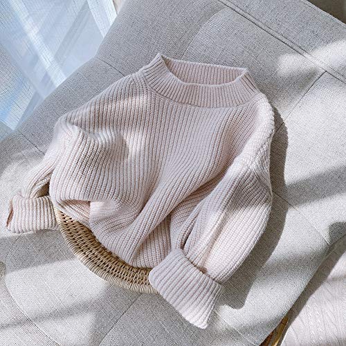 Toddler Baby Girl Boy Knitted Sweater Long Sleeve Solid Color Pullover Crewneck Sweatshirt Top Fall Winter Clothes (Beige, 2-3T)