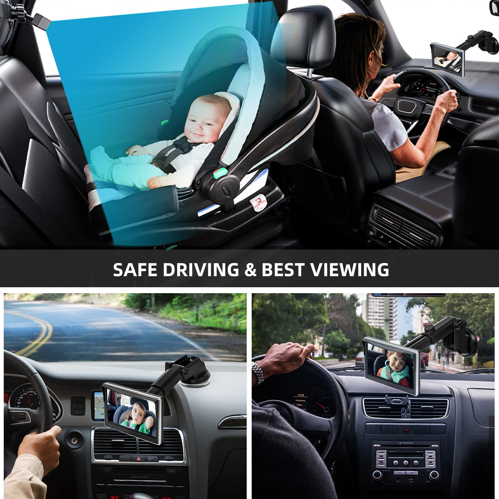 Baby Car Mirror, Baby Car Camera with 5'' HD Display, View Infant in Rear Facing Seat Baby Car Camera with Night Vision Function, Wide View, Easily Observe the Baby’s Move