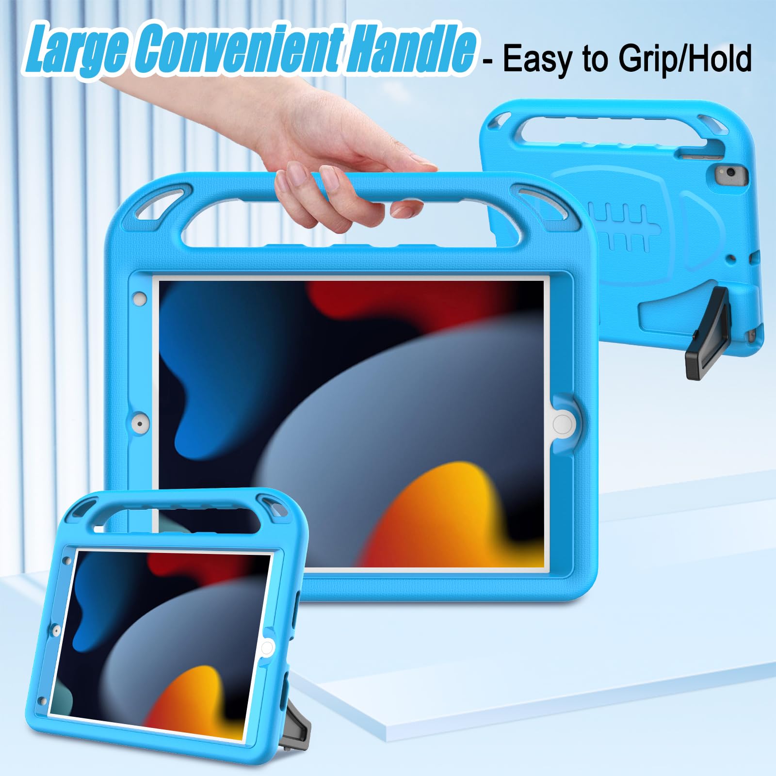 LTROP Kids Case for iPad 9th / 8th / 7th Generation 10.2-inch (2021/2020/ 2019), Shockproof iPad 10.2β Case with Built-in Screen Protector, Blue