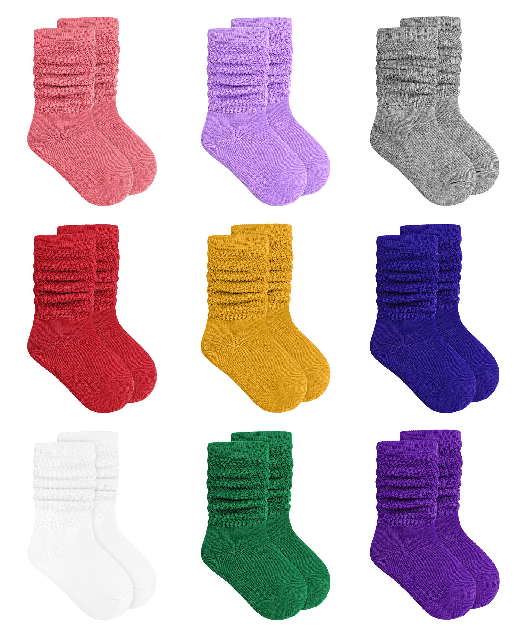 Auranso Girl Knee High Cotton Socks 9 Pairs Girls Long Crew Socks Color D 6-8 Years