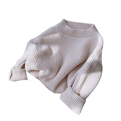 Toddler Baby Girl Boy Knitted Sweater Long Sleeve Solid Color Pullover Crewneck Sweatshirt Top Fall Winter Clothes (Beige, 2-3T)
