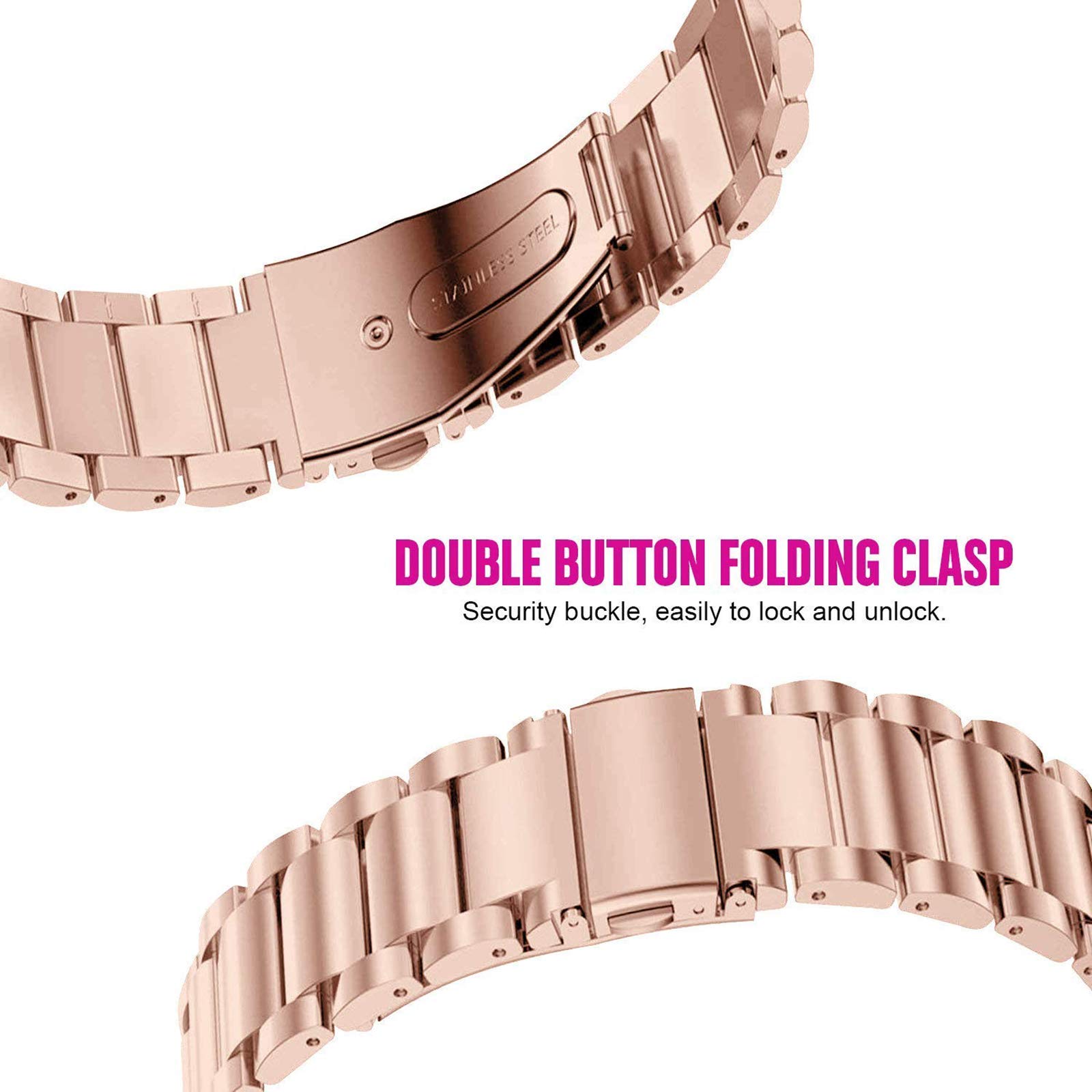 Lamshaw GT01 Smartwatch Band, Stainless Steel Metal Replacement Straps Compatible for Dirrelo GT01 / LETSCOM GT01 1.55" / Hamile Smart Watch/Fitpolo GT01 Smart Watch (Rose Gold)
