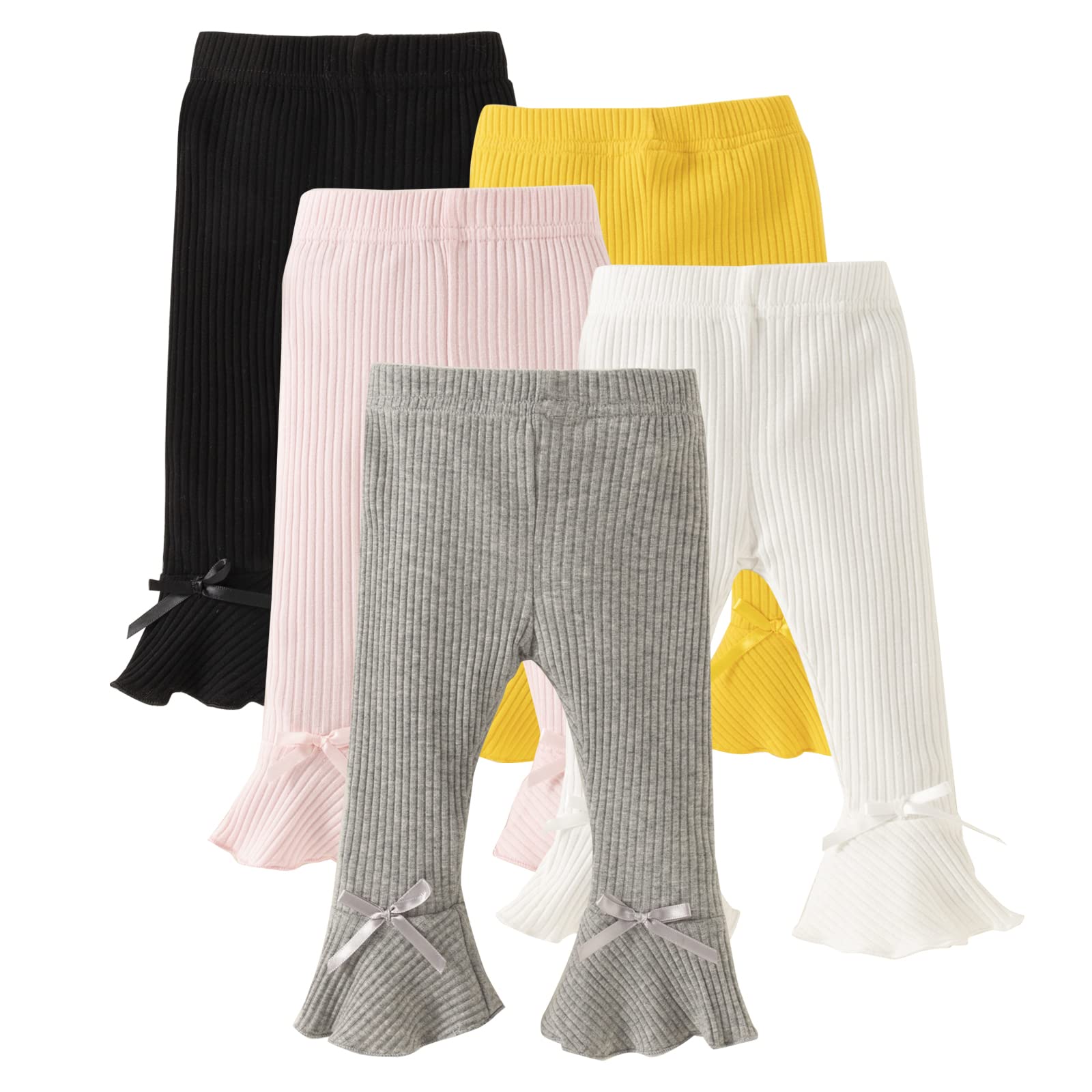 U¡nikaka Toddler Baby Girl 0-48 Months 5-Pack Pants in Grey White Black Orange and Pink