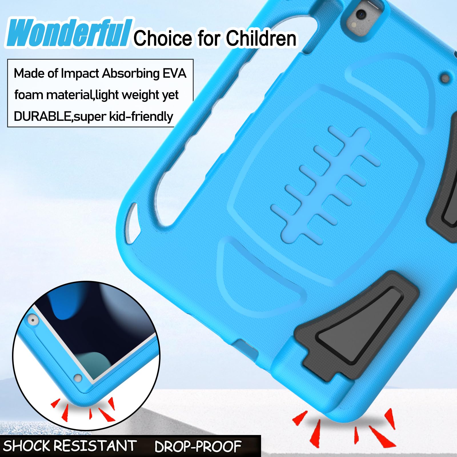 LTROP Kids Case for iPad 9th / 8th / 7th Generation 10.2-inch (2021/2020/ 2019), Shockproof iPad 10.2β Case with Built-in Screen Protector, Blue