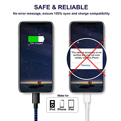 3 Pack 10FT iPhone Lightning Cable Apple Charger Cord Nylon Braided USB to Lightning Cable [Apple MFi Certified]
